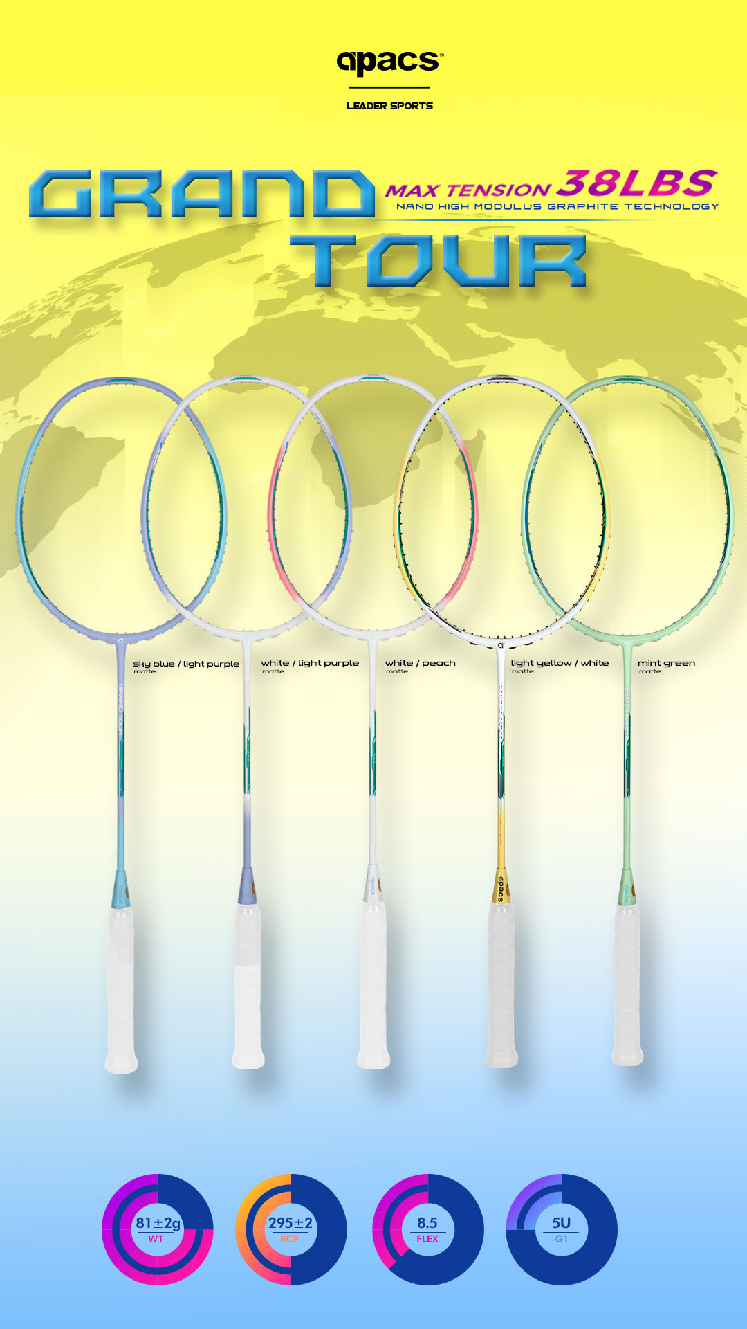 (FREE STRING & GRIP)(HEAD HEAVY) APACS BADMINTON RACKET GRAND TOUR 5U ...