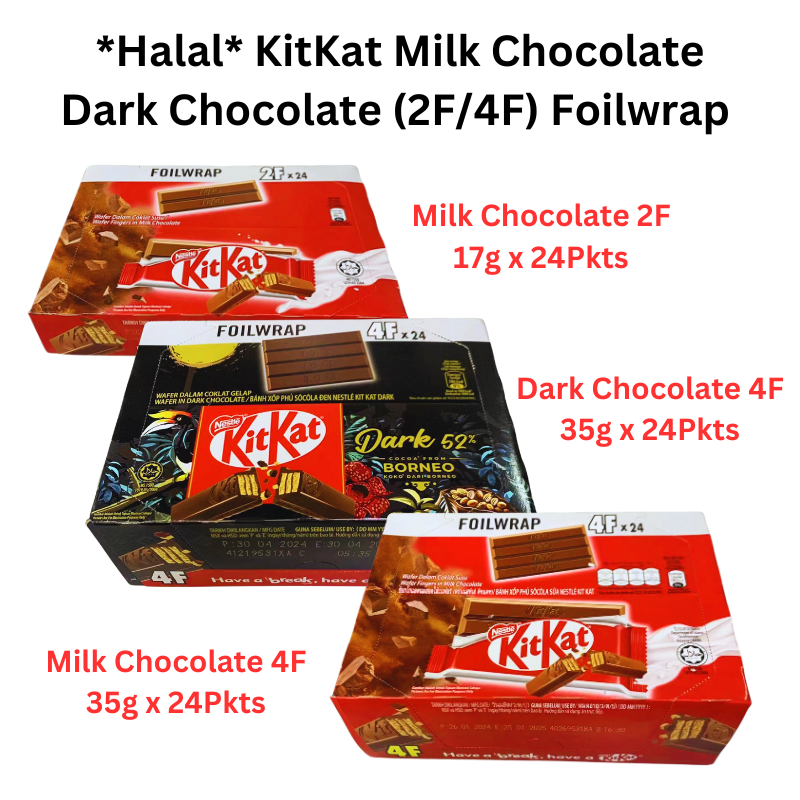 *Halal* KitKat Milk Chocolate Dark Chocolate Milo (2F/4F) Foilwrap 17g x 24Pkts / 35g x 24Pkts ...