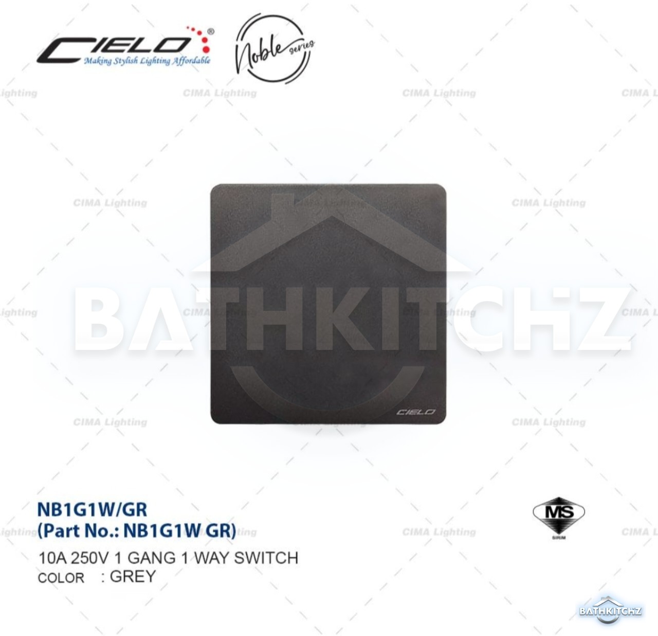 CIELO Grey Noble Series 1/2/3/4 Gang Wall Switches Frameless 13A/15A Socket Waterproof Cover ...