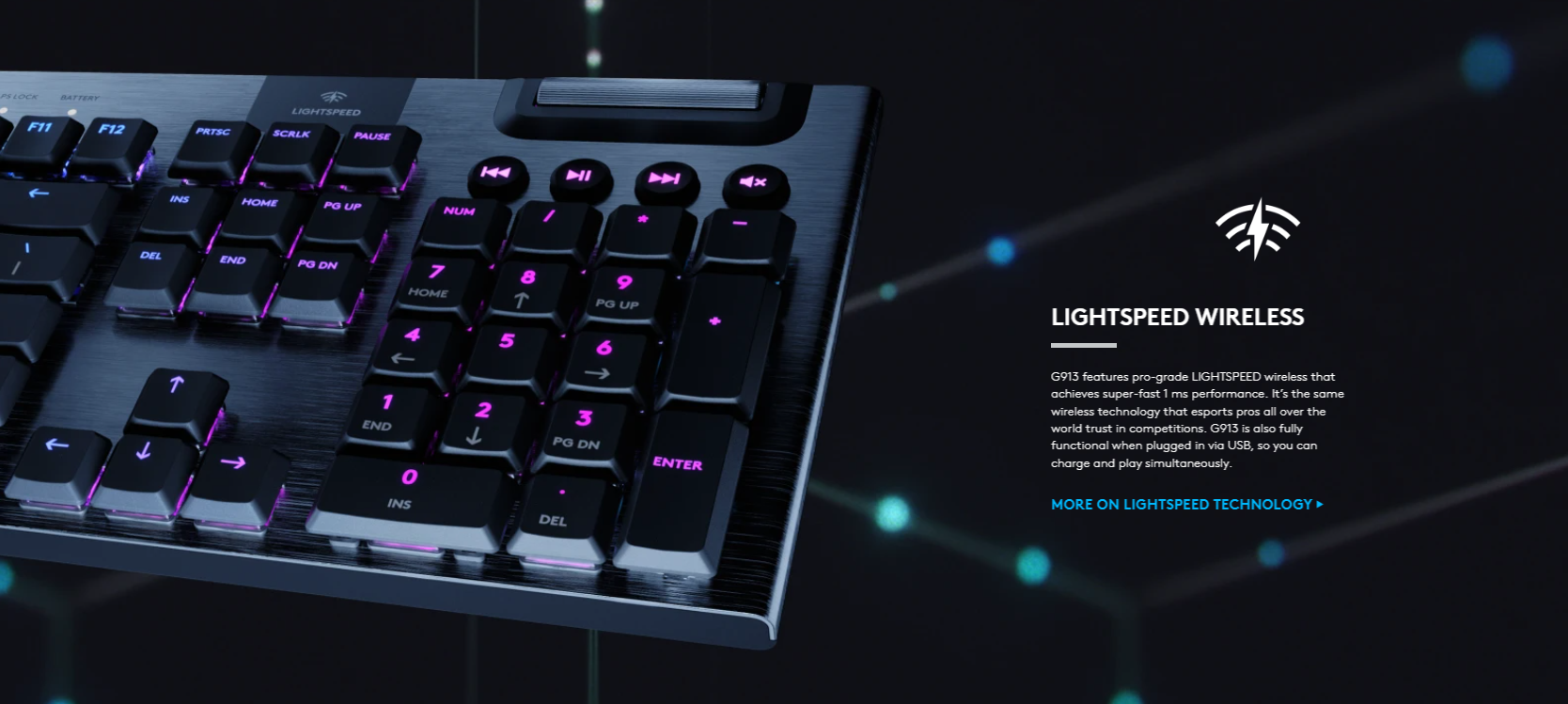 Logitech G913 LIGHTSPEED RGB Mechanical Wireless Gaming Keyboard (GL ...