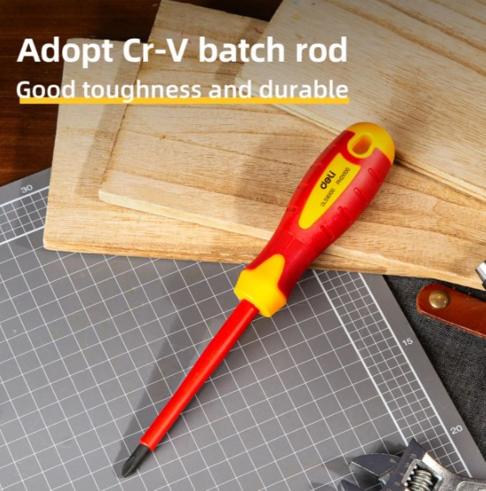 DELI Cr-V Insulated Screwdriver Slotted Phillips Red Yellow 1000V ...