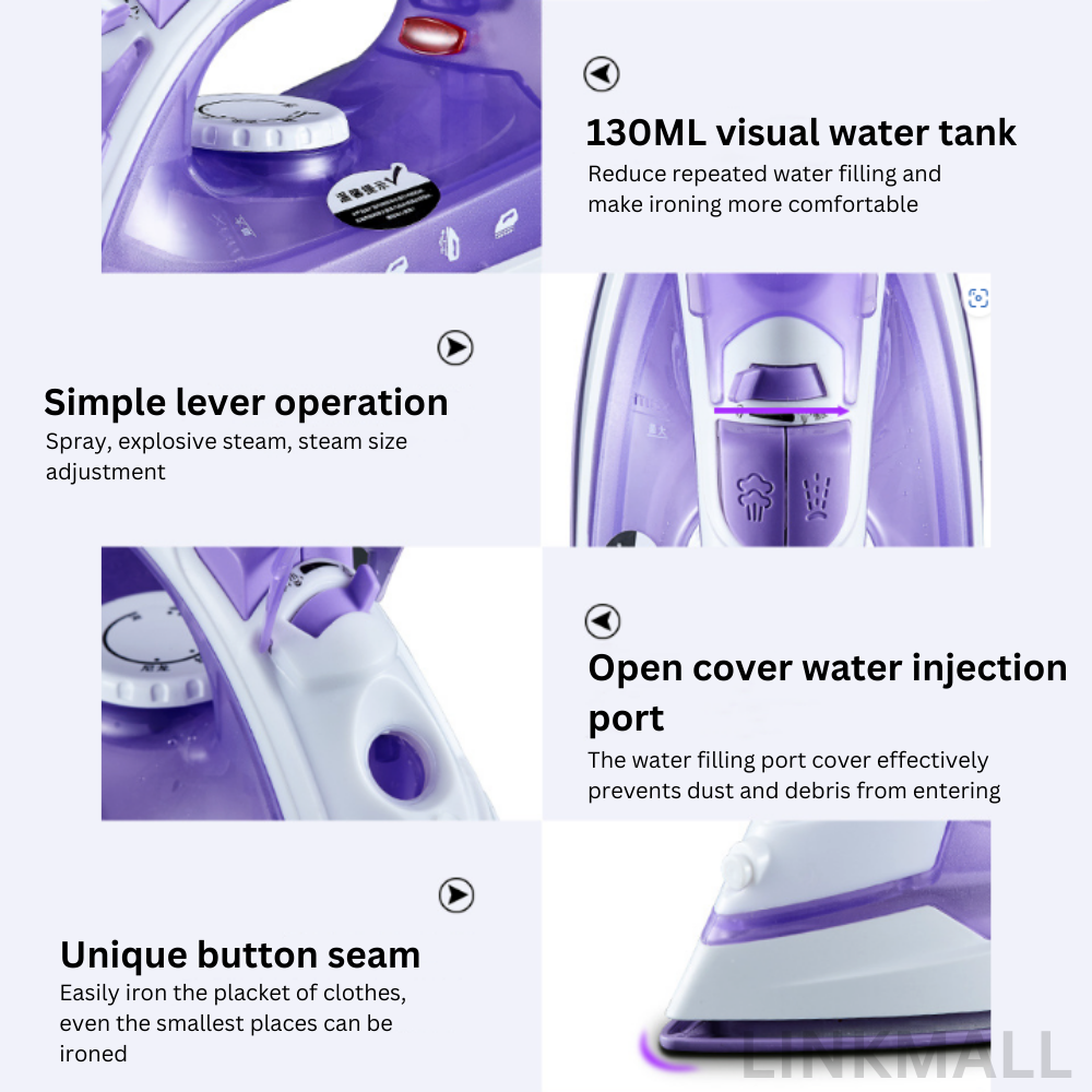 LINK 1200W Steam Iron with Ceramic Soleplate Portable Iron Steamer Iron ...