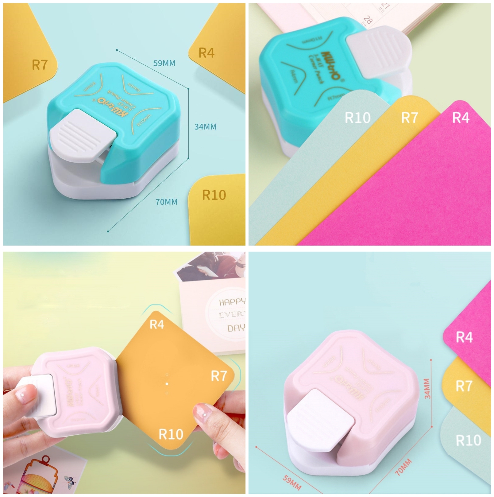 3-In-1 R4 R7 R10 Corner Rounder Round Flat Pattern Shape Paper Edge ...