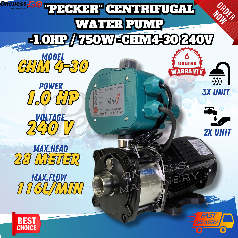 ''PECKER'' CENTRIFUGAL WATER PUMP -1.0HP / 750W -CHM4-30 240V | Shopee ...