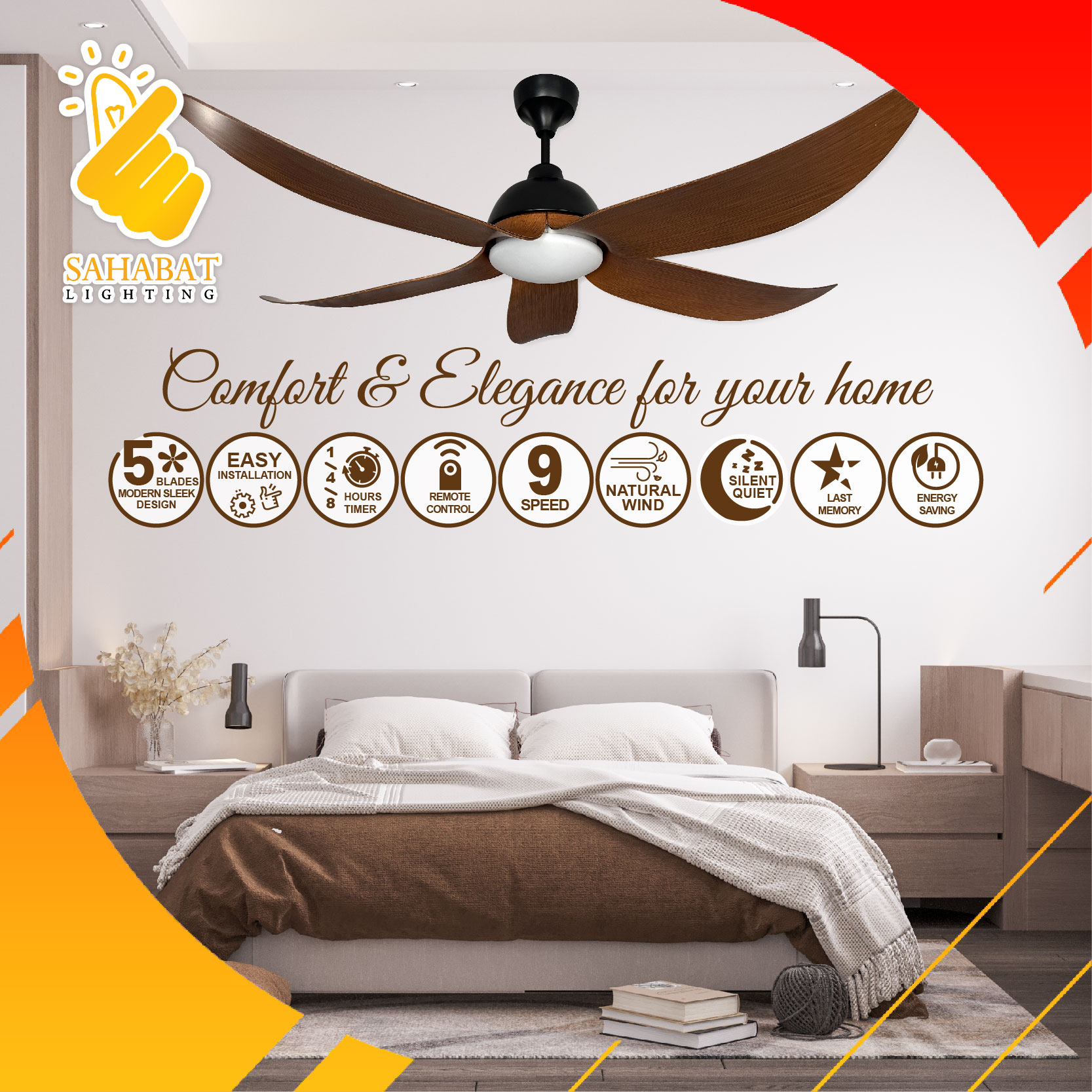 [SIRIM] NSB LILLY 52" DC MOTOR CEILING FAN 3 COLOR LED LIGHT / KIPAS ...