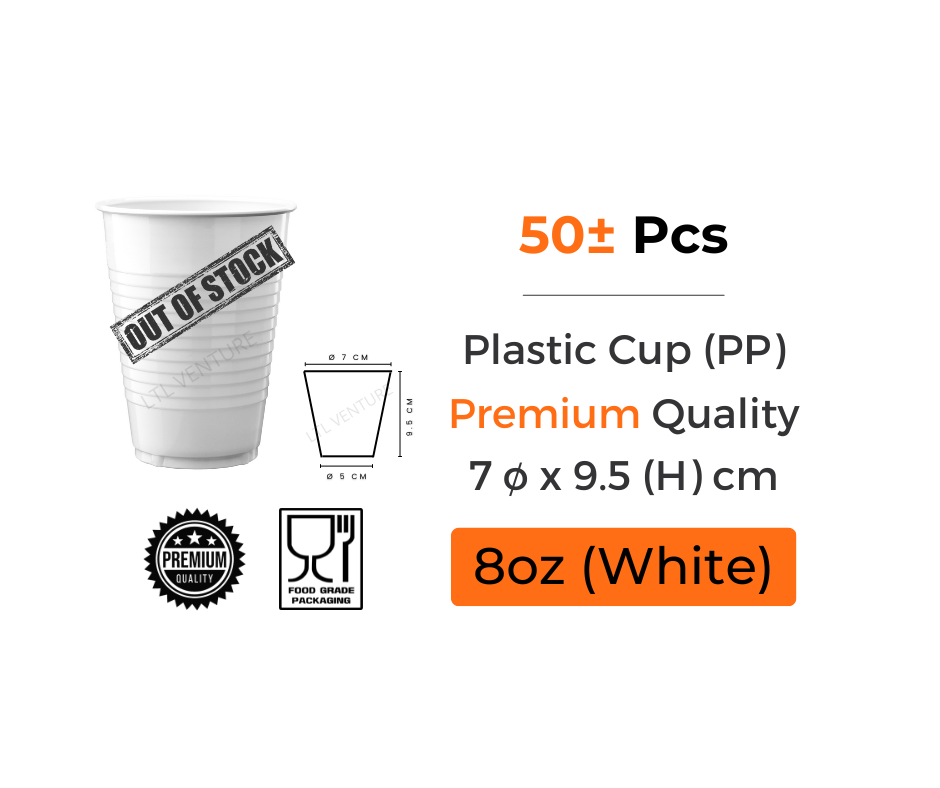 (50Pcs) 8oz PP Plastic Cup Clear/White/Disposable Cawan Plastik/Party ...