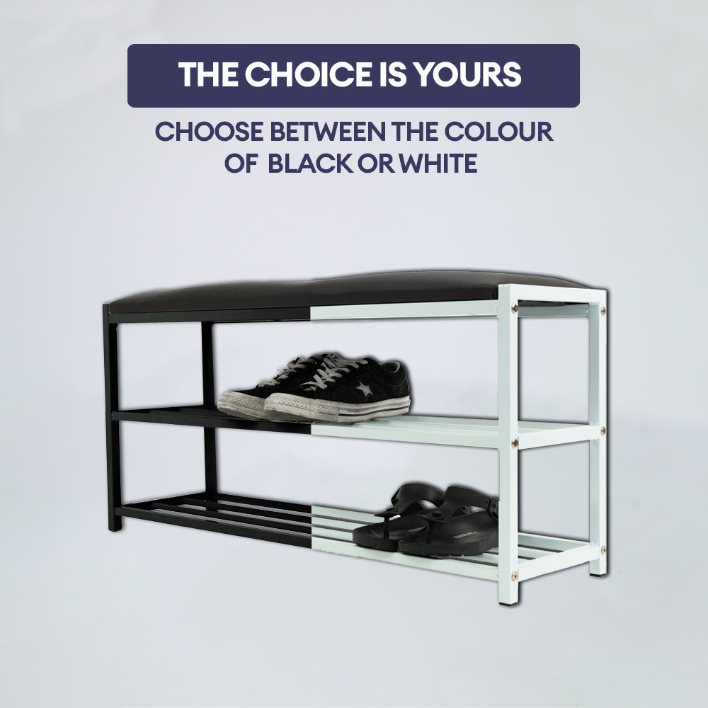 QB (Buatan Malaysia) OR020 Metal Shoe Rack Sturdy with Cushion Bench ...