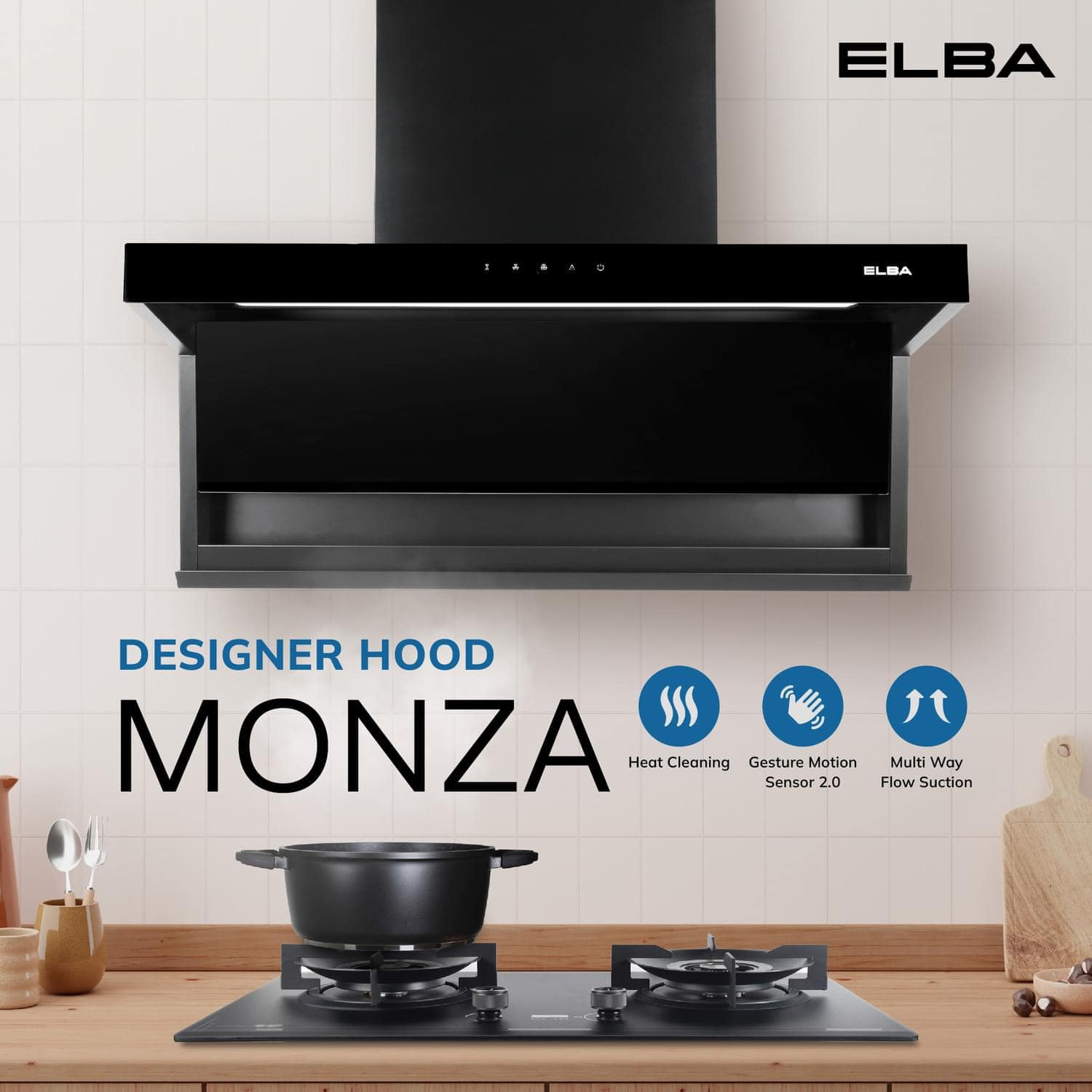 Elba Desinger Hood MONZA EH-Q9327ST(BK) Super High 2000m3/hr Suction ...