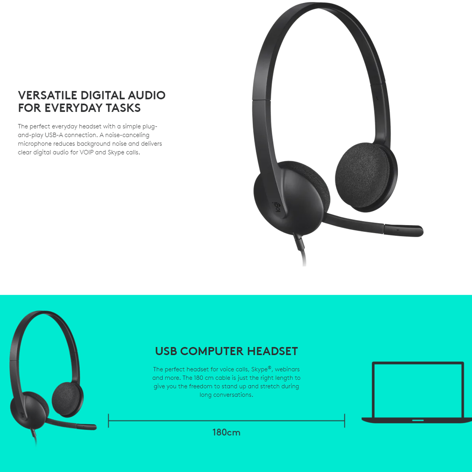 Logitech H340 USB Computer Headset with Noise Cancelling Microphone ...