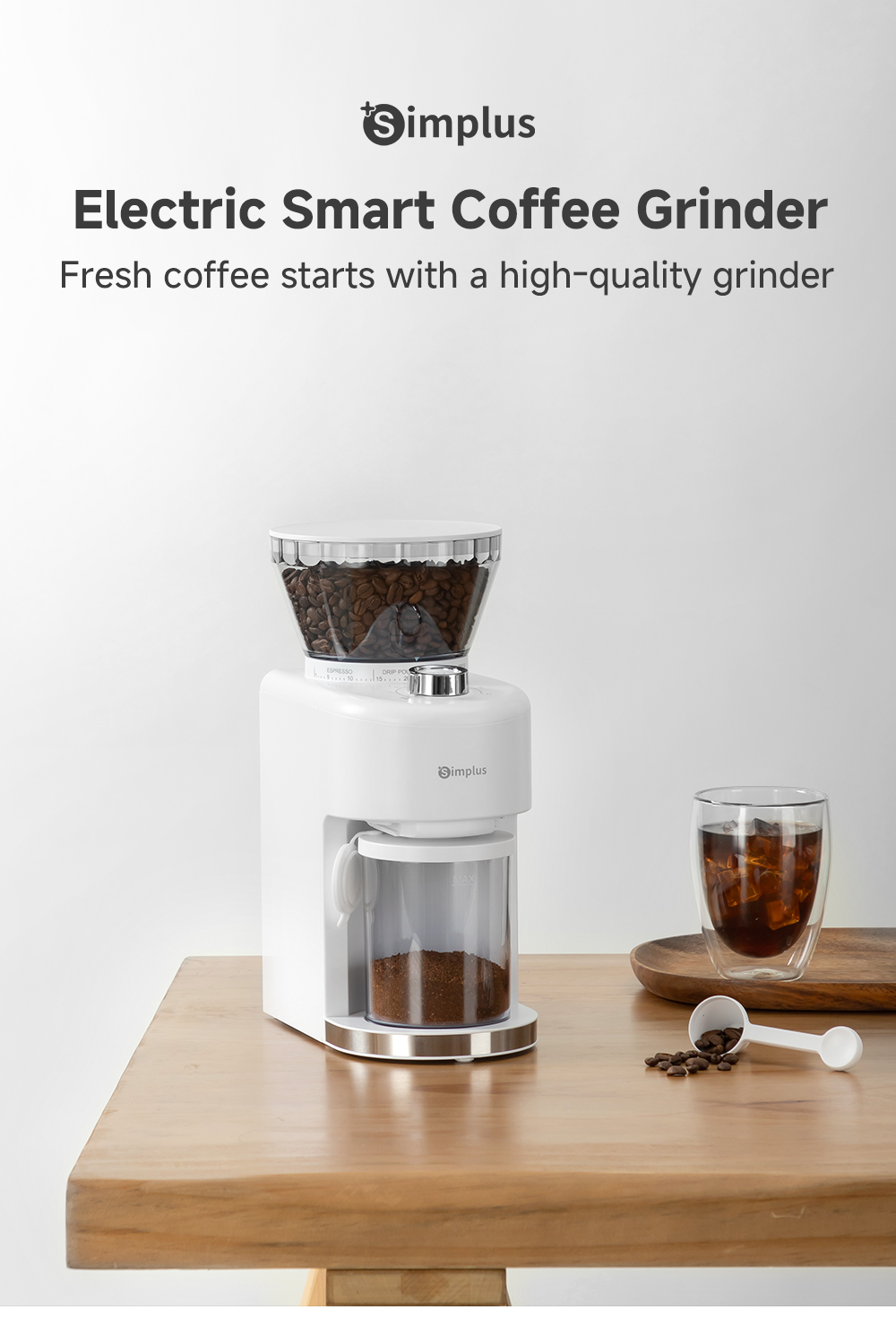 Simplus Household Smart Electric Coffee Grinder 35 Grind Settings Customizable Quantity Pengisar ...
