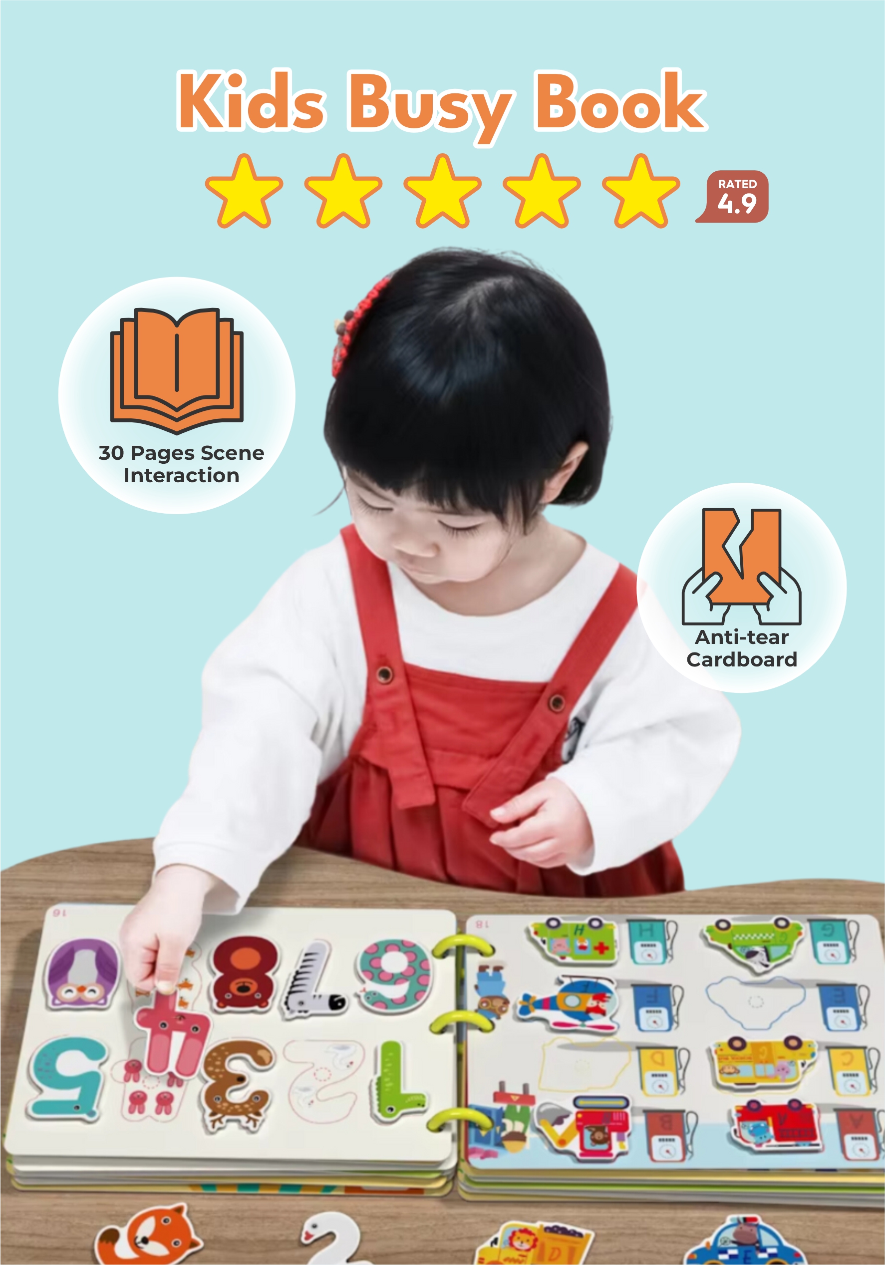 (Velcro Strips) Kid Busy Book Kid Puzzle Book for Kids Quiet Book for ...