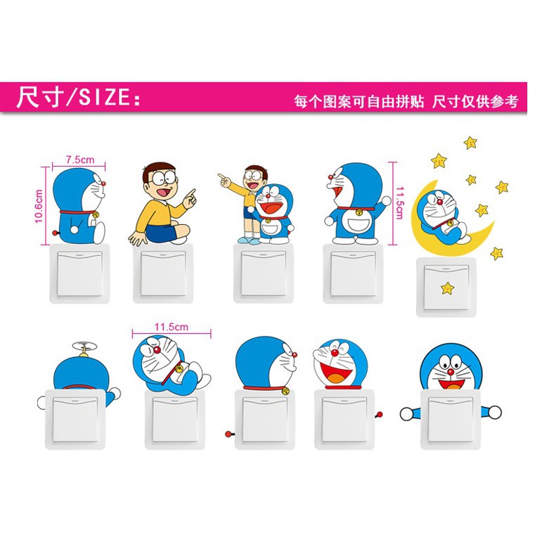 HH155 Doraemon Switch Sticker 10 pcs Set Wall Sticker Decor Decal ...