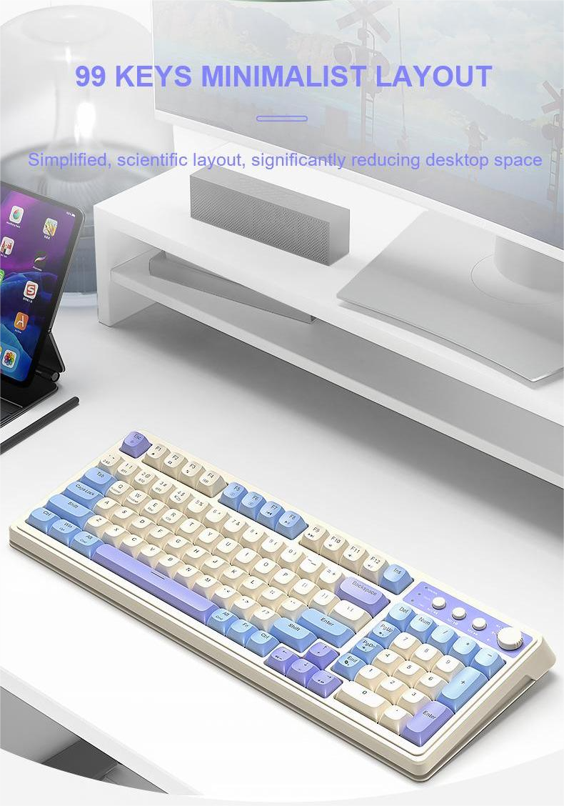 Aula S99 RGB Membrane Keyboard 3Mode Wireless Bluetooth Wired Keyboard ...