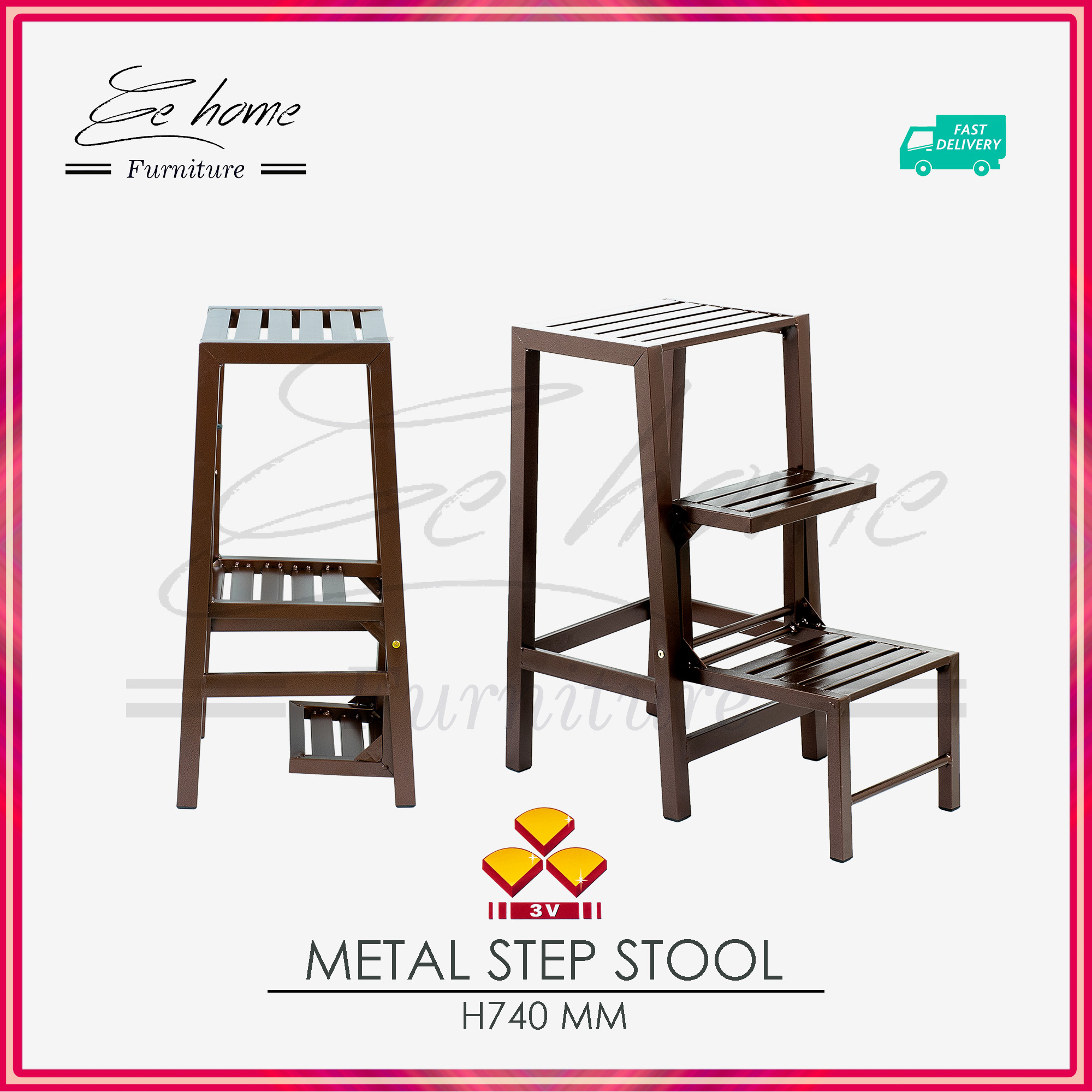 EE HOME Metal Step Chair Ladder Stool Heavy Duty 3 Step Chair Foldable Step Stool Tangga MT703 ...