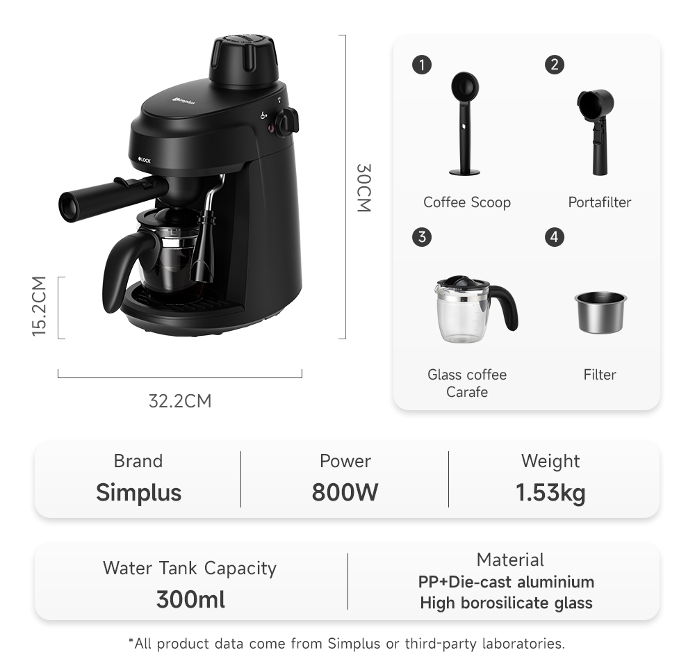 Simplus Coffee Maker Compact Espresso Machine 5Bar Extraction High ...