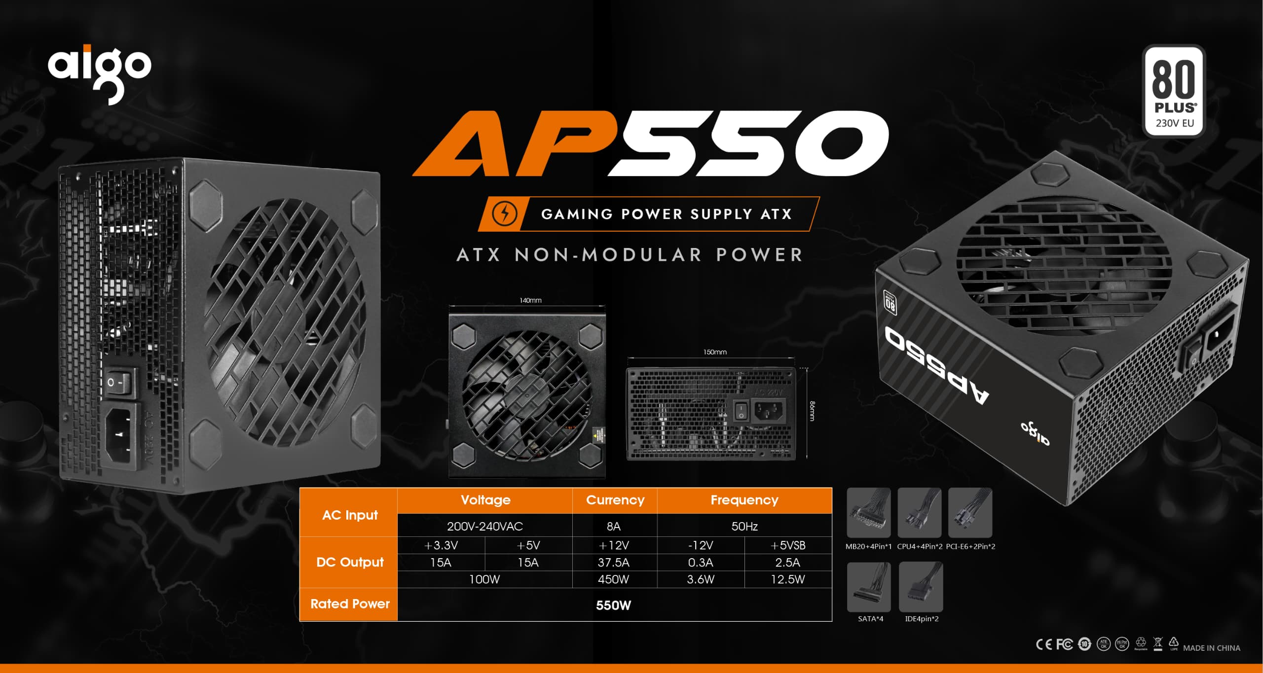 AIGO AP SERIES 550W / 650W / 750W 80PLUS Standard BLACK / WHITE POWER ...