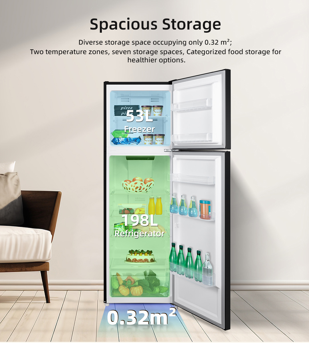 CHiQ Two Doors 269L CTM251N Top-mounted Nofrost Inverter refrigerator 4 ...
