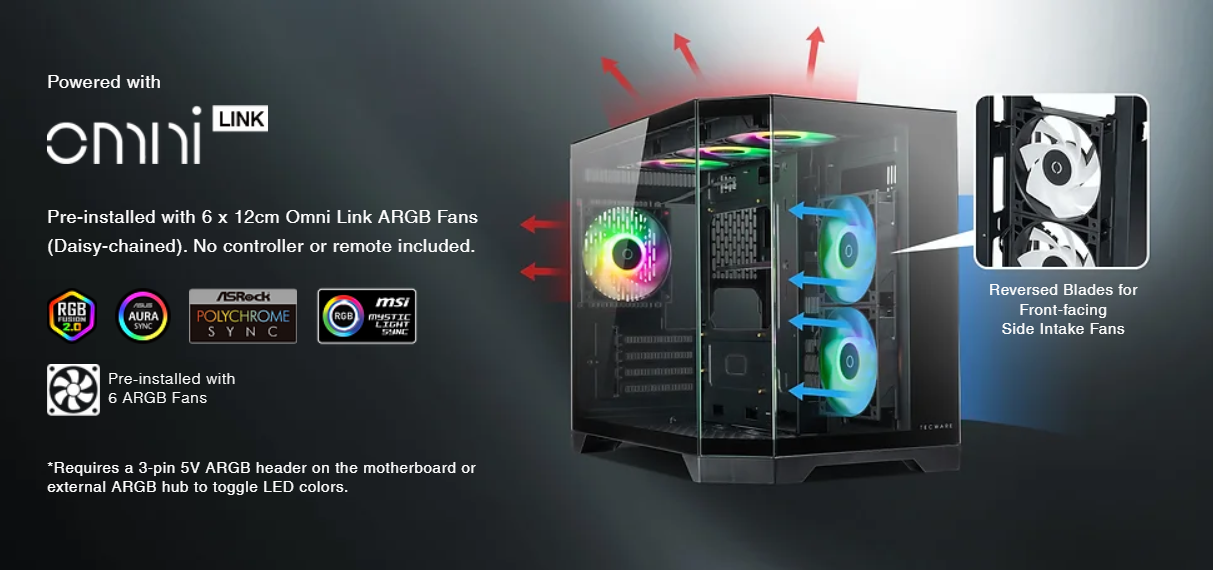 TECWARE VX TRINITY M TRIPLE TEMPERED GLASS M-ATX CASE WITH PRE-INSTALL ...