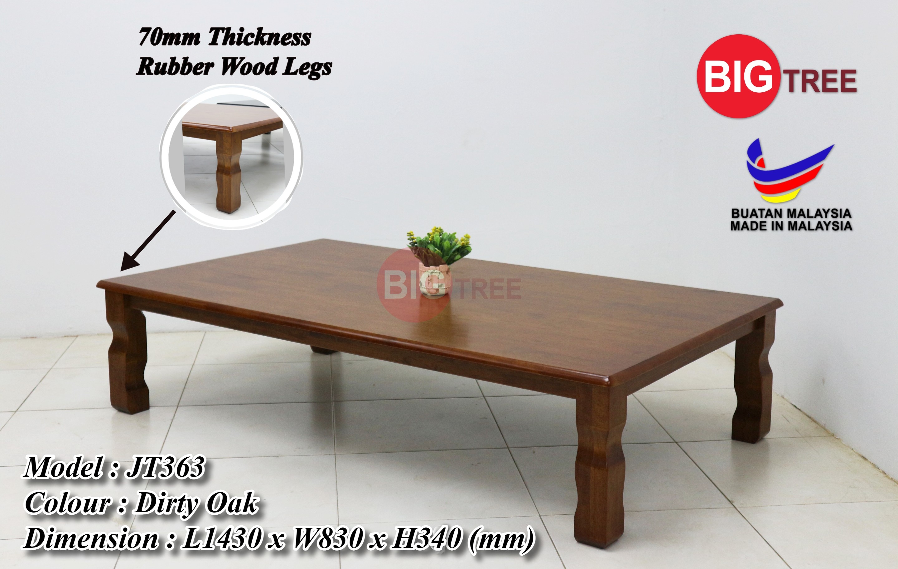 Big Tree Full Solid Rubber Wood Japanese Table / Full Solid Meja Jepun ...