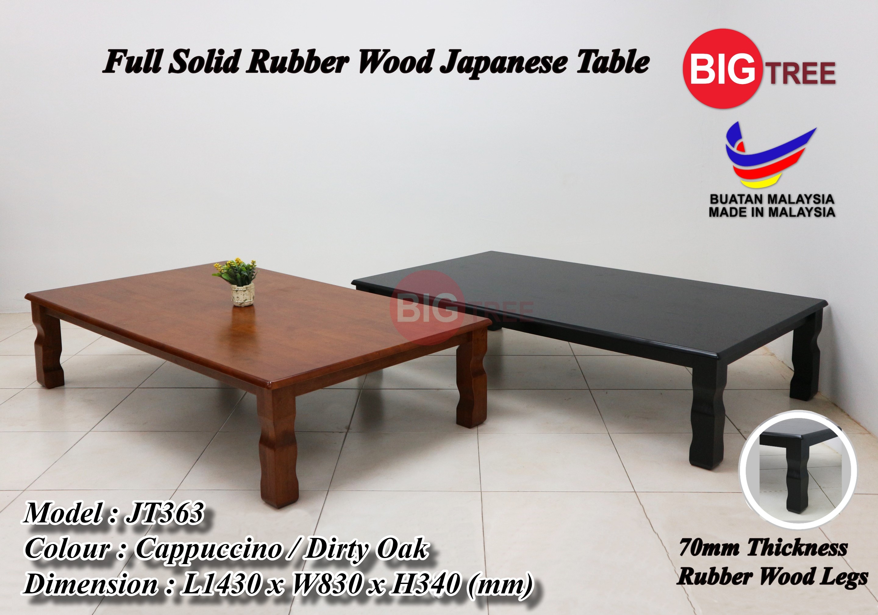 Big Tree Full Solid Rubber Wood Japanese Table / Full Solid Meja Jepun ...
