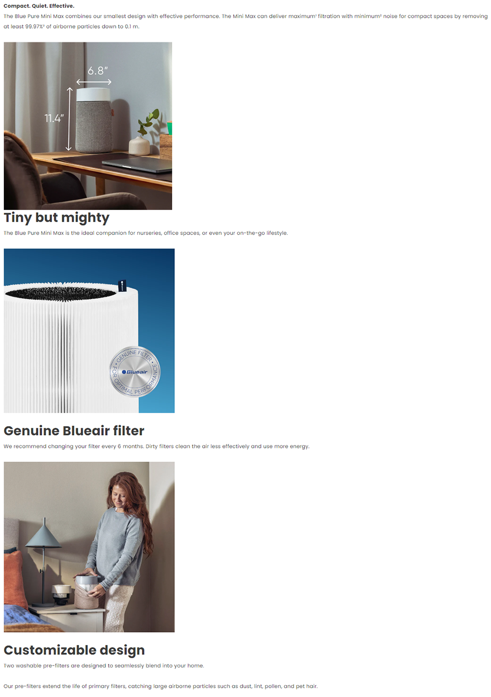 Blueair Blue Pure Mini Max 8.5m² HEPASilent Technology Air Purifier ...