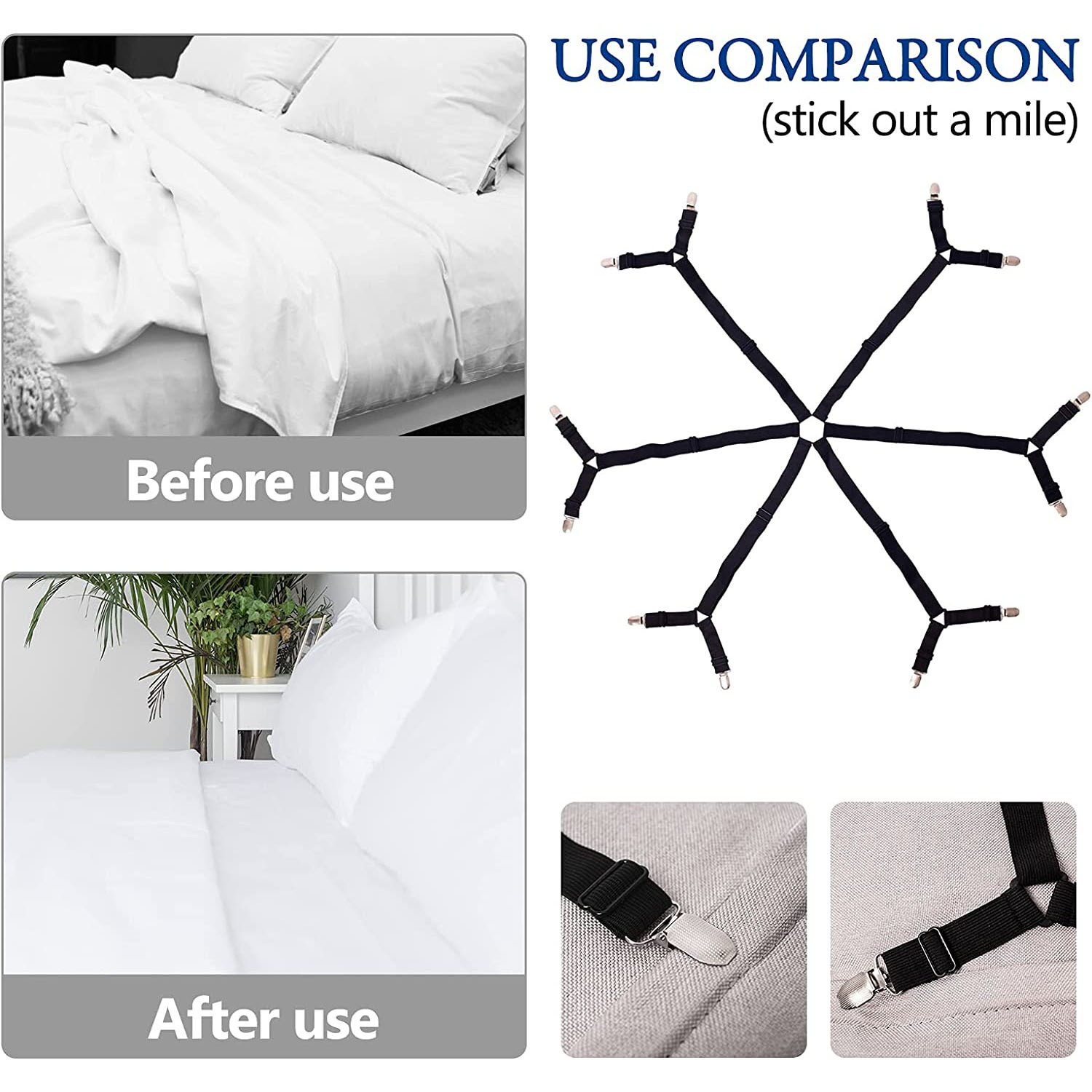 BedSheet Clipper Bed Sheet Clip Elastic Mattress Gripper Holder Bedside ...