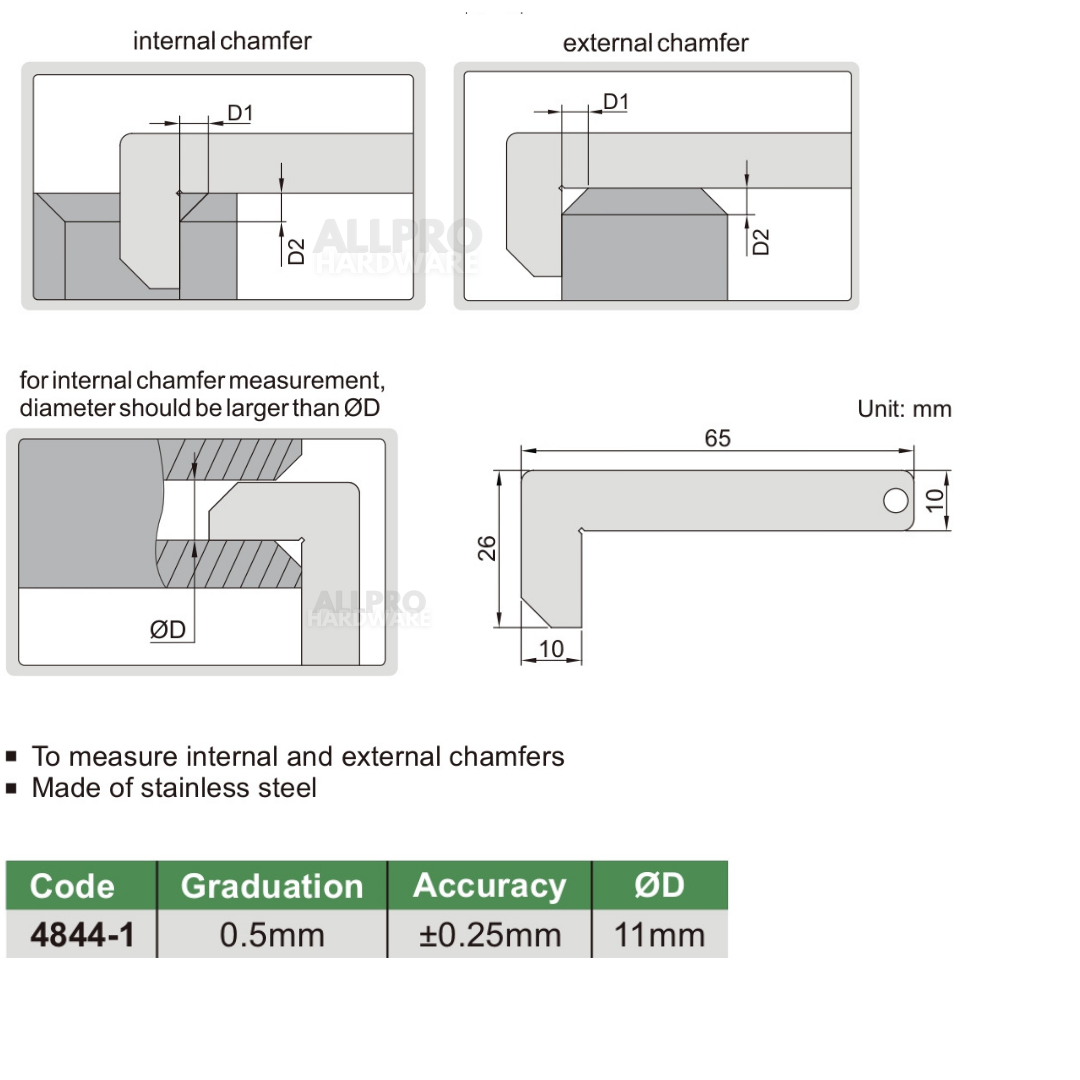 INSIZE Chamfer Gage 4844-1 Internal Chamfer / External Chamfer 0.5mm Reading | Shopee Malaysia