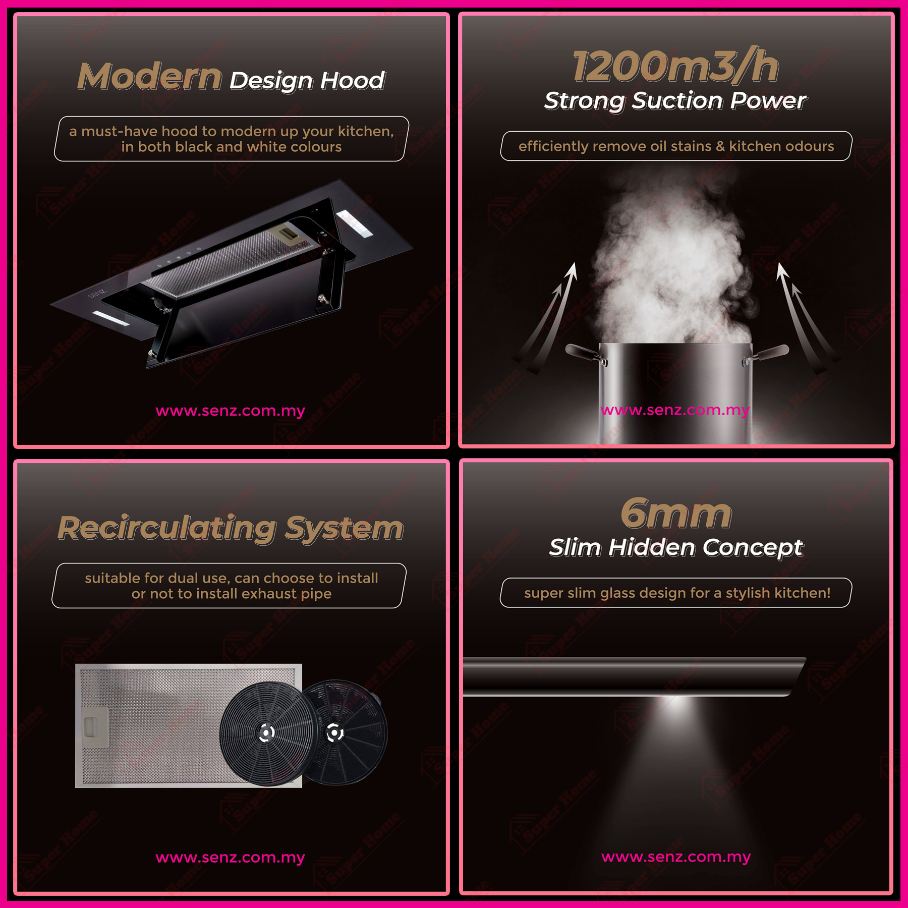SENZ Invisible MultiHood SZ-CH1288RC-B Modern Cooker Hood (Exhaust ...