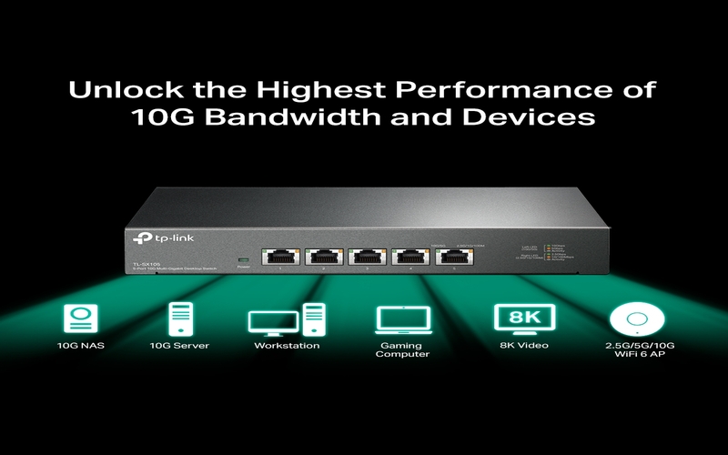 TP-LINK Tplink 5Port 5x 10G 10000Mbps Multi Gigabit Desktop Switch RJ45 ...