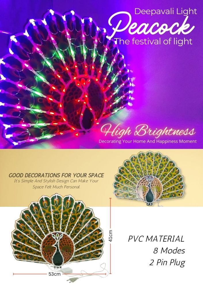 PEACOCK Decoration Light LED Decoration Light Fairy Light Home Deco Deepavali Temple Diwali ...