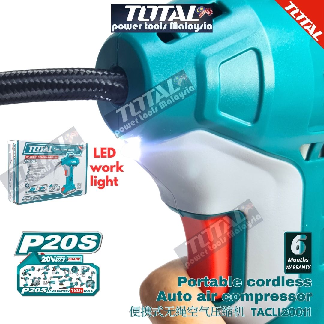 TOTAL Portable Li-ion P20s 20v Series cordless Auto air compressor ...