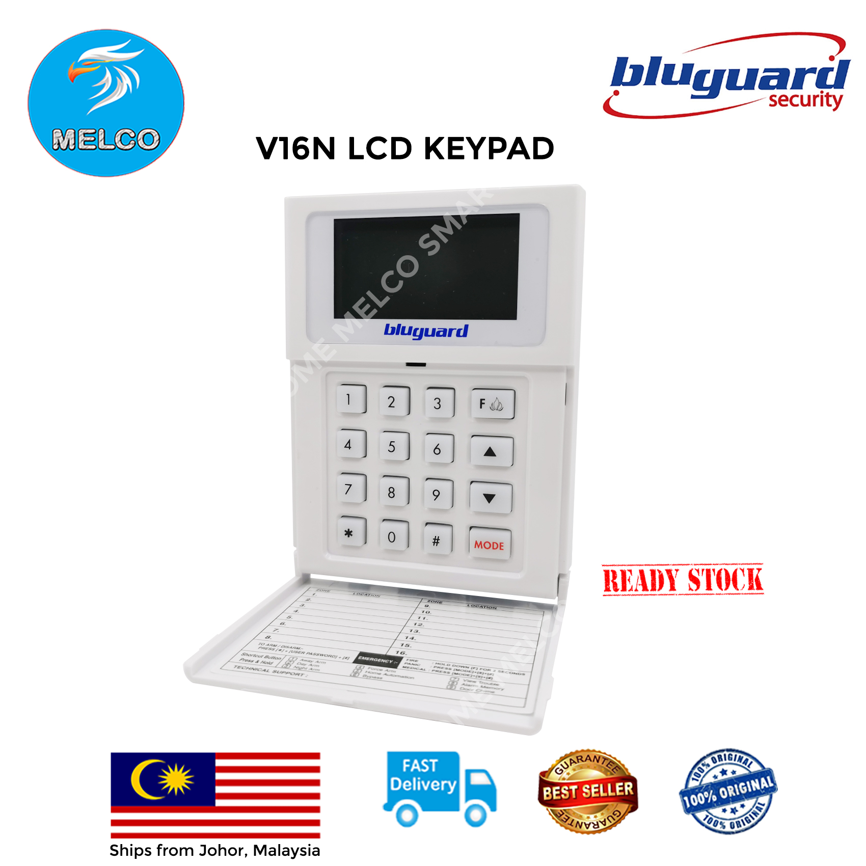 Bluguard Alarm V16 N LCD 16 Zone Alarm System Sistem Penggera | Shopee ...