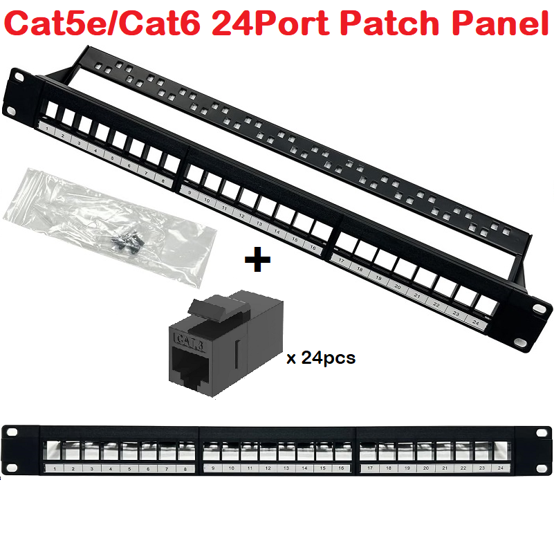 Cat5/Cat6 24/48 Port Blank Keystone Patch Panel – 19 Inches High-Density 2U Rack-Mountable or ...