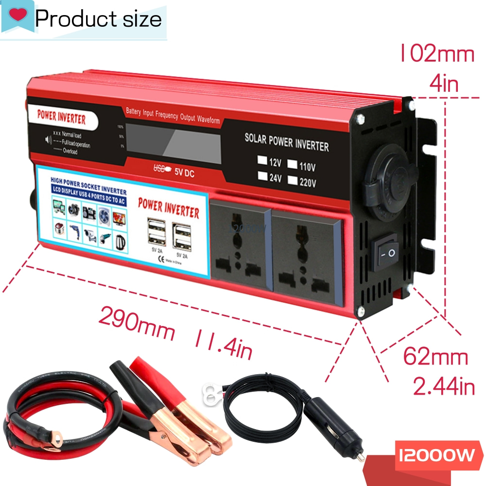 JUXING 12000W/10000W Car Power Inverter, Voltage Converter DC 12V/24V ...