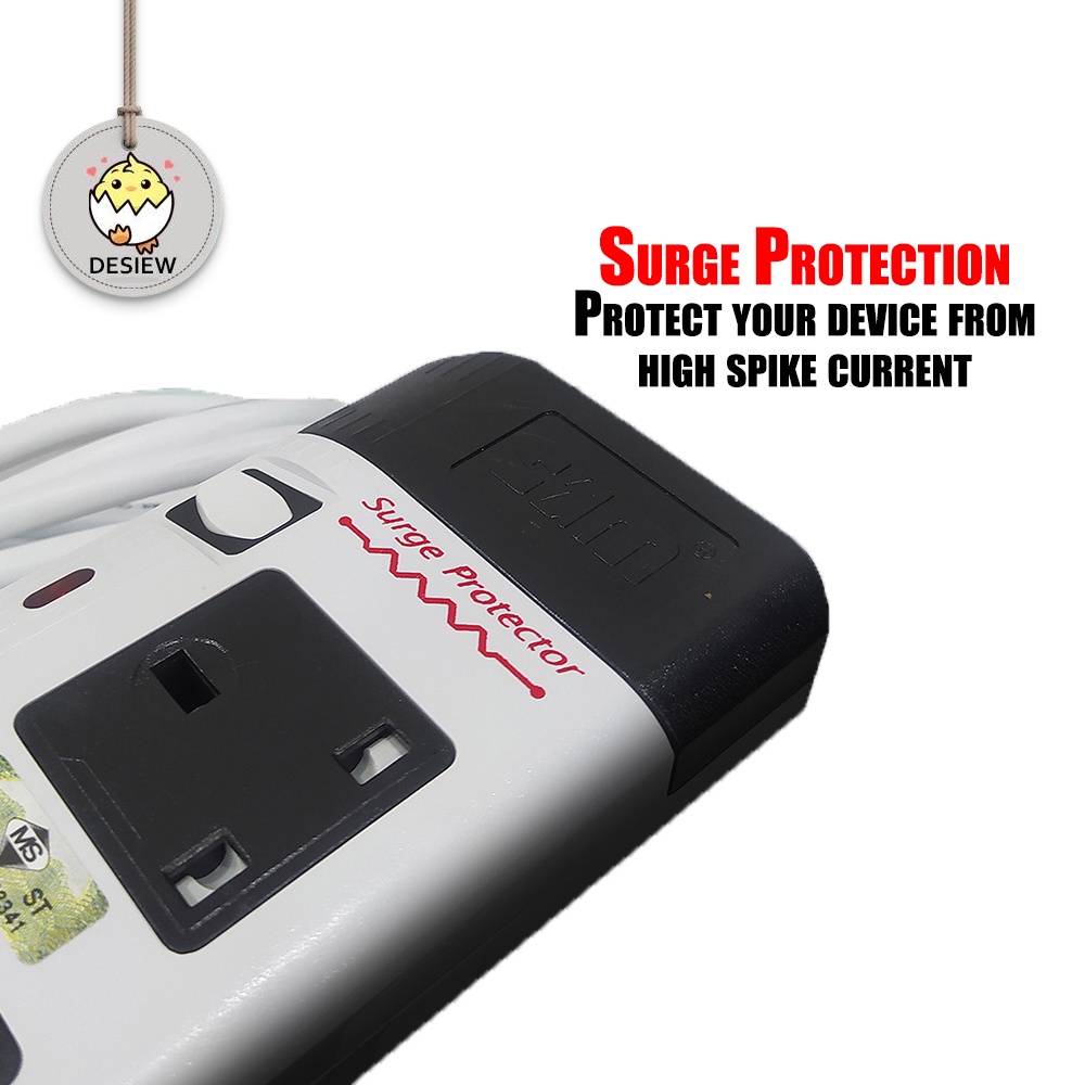 SIRIM Approval USB Extension Socket Plug, 2 USB Port With Surge ...