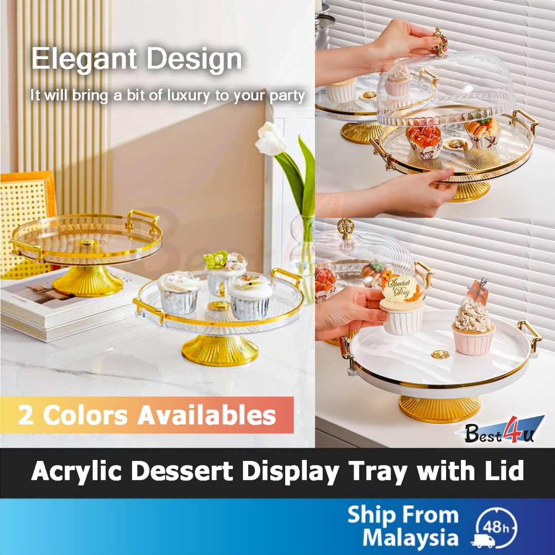 BEST4U Luxury Cake Dessert Stand with Clear Acrylic Dome Cover | Cake ...