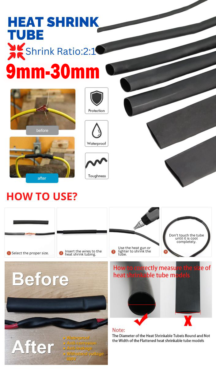 [9MM-30MM] 1METER Heat Shrink Tube Electrical Tube Penyambung Wayar ...