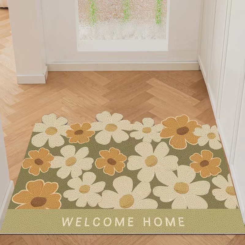 Ready Stock INS Floral Flower Floor Mat PVC Silk Circle Anti-Slip Mat ...