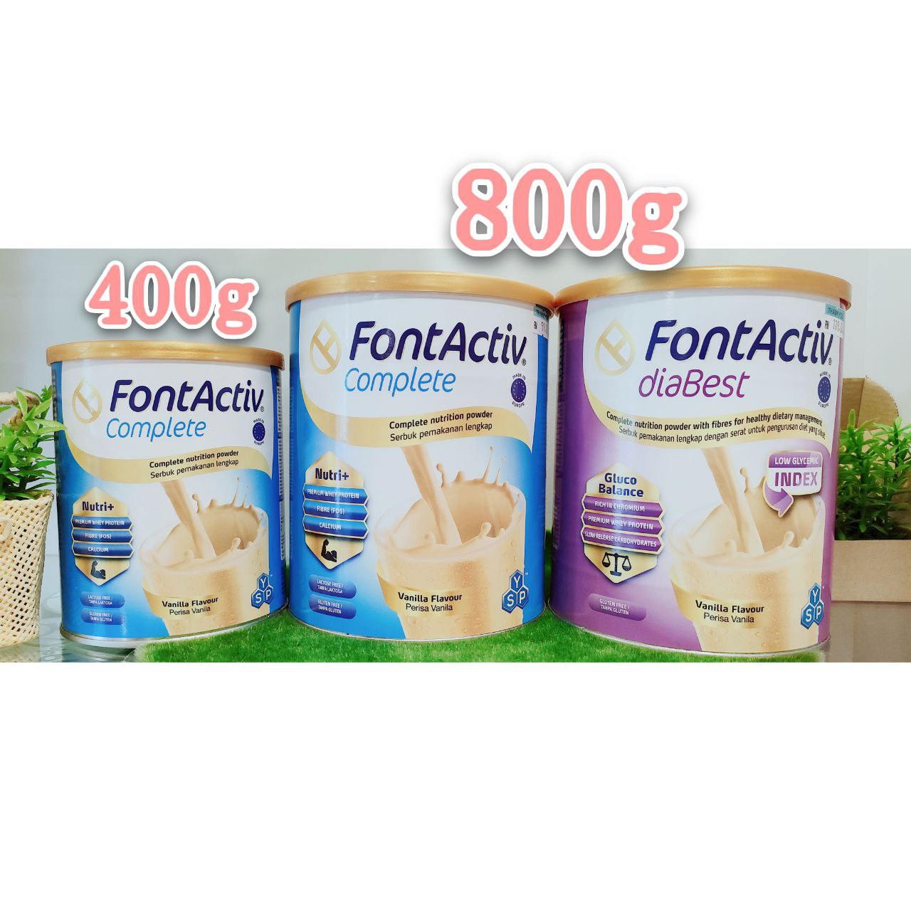 1) FontActiv Complete VANILLA FLAVOUR 800g 2) FontActiv diaBest VANILLA ...