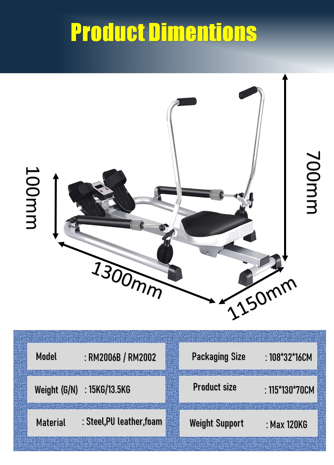 Upgrade Double Hydraulic Rowing Machine Full Motion Rower Wt LCD ...