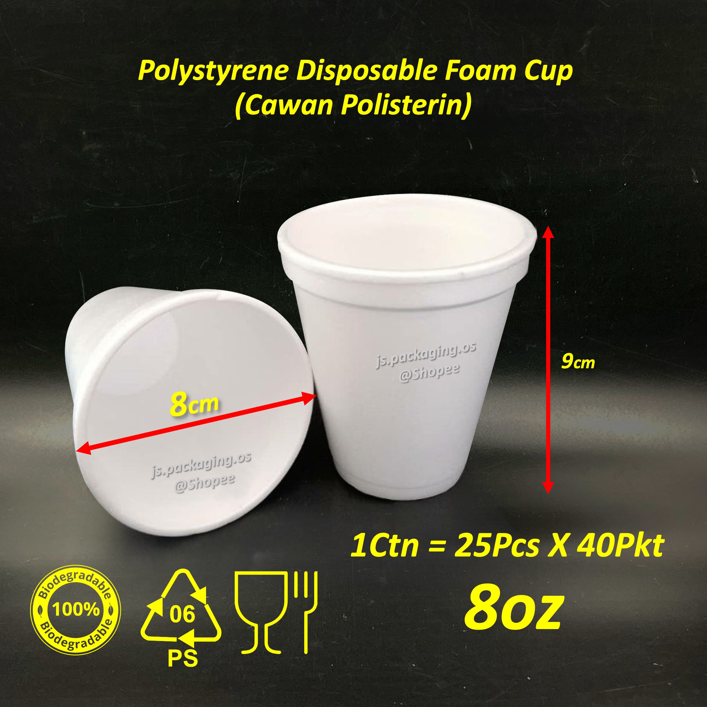 Degradable Heat Resistance Polystyrene Foam Cup 8oz Cawan Polisterin ...