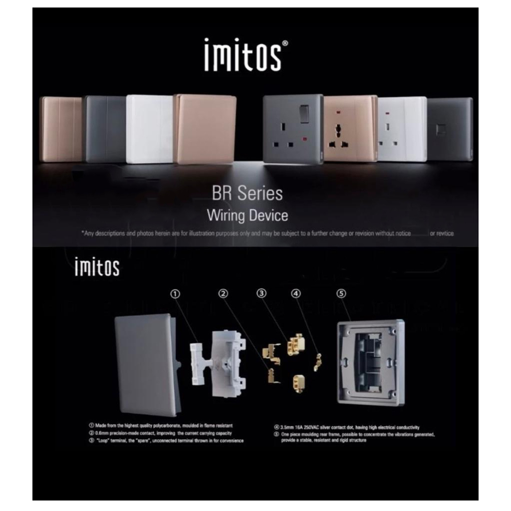 imitos BR Series 20A 250V1Gang Water heater/Air Cond Switch Sirim ...