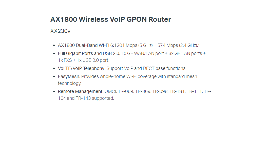 TP-LINK AX1800 Wireless Gigabit GPON HGU with VOIP Econet Chipset with ...