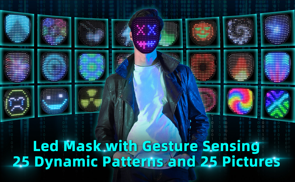 LED Masks Gesture Control LED Mask - Interactive Light-Up Party Mask ...