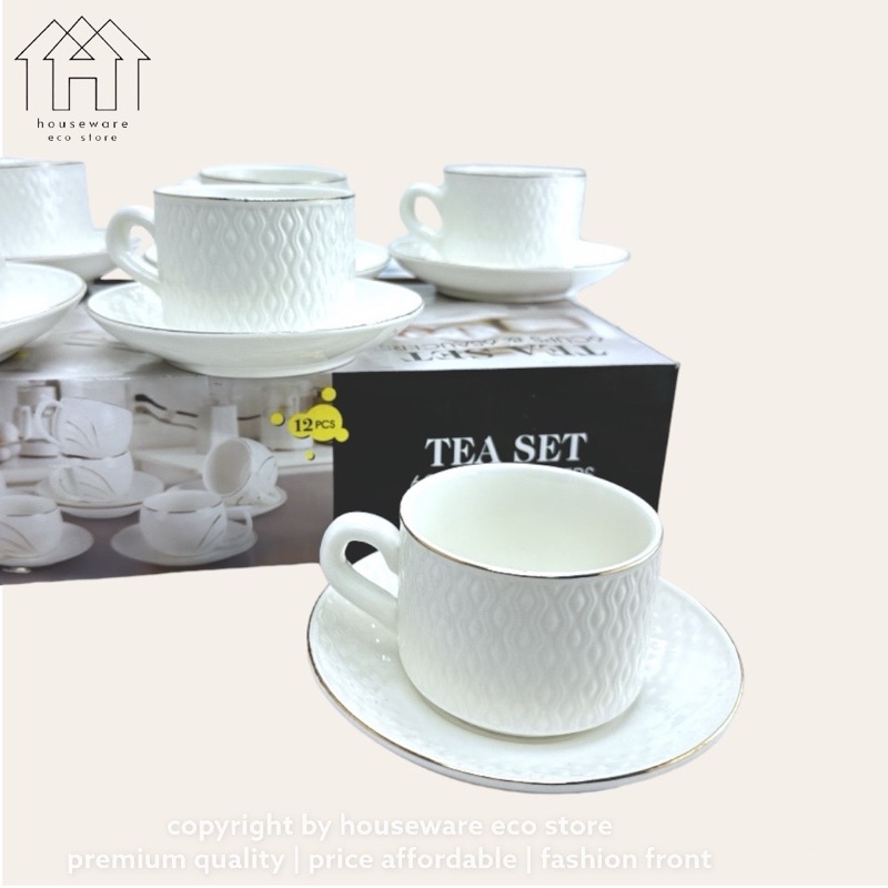 12pcs Ceramic Mug With Saucer / Cawan Seramik Cawan Set ins Kopi Latte ...