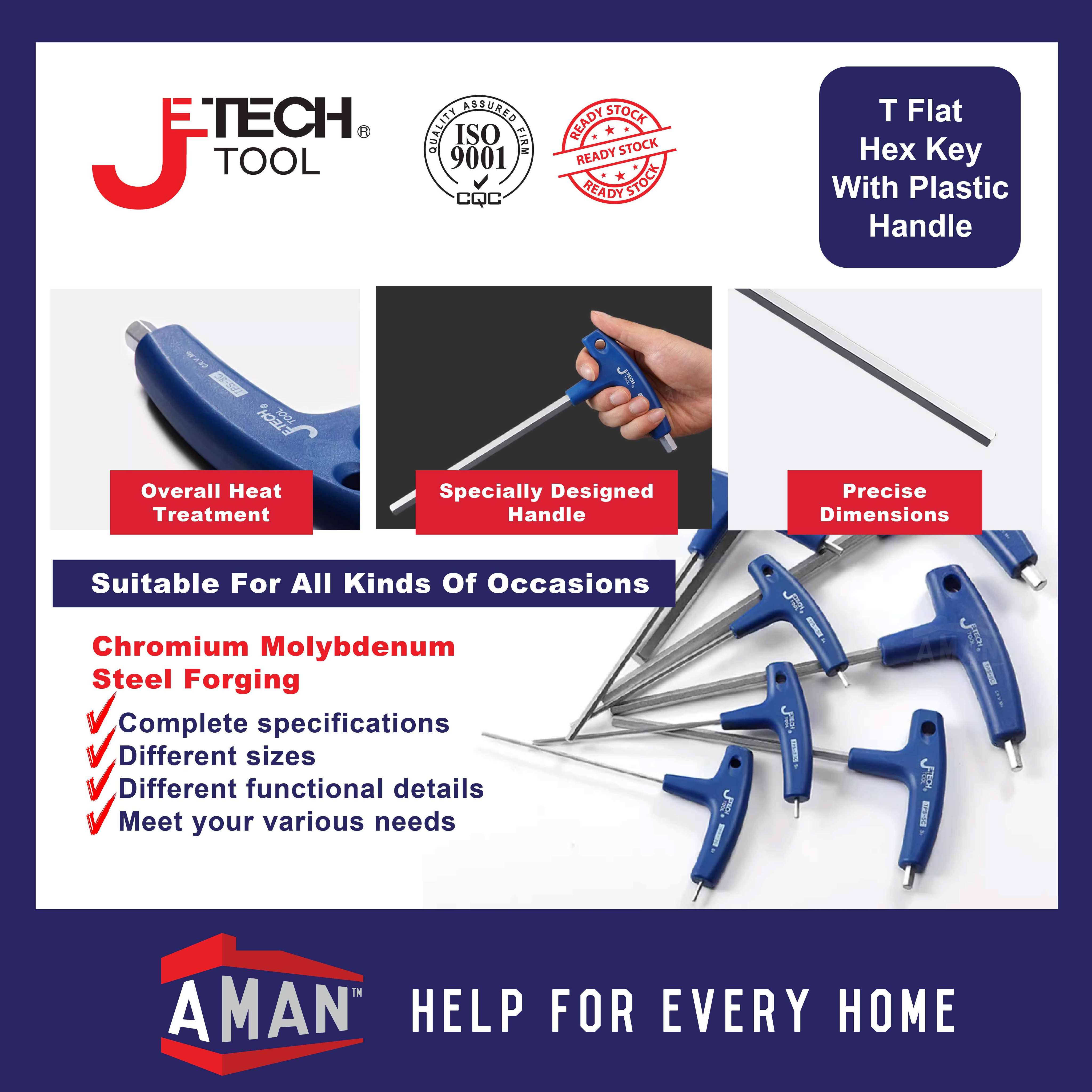 JETECH Allen Key T Flat Hex Key With Plastic Handle Flat Point Hexagon ...
