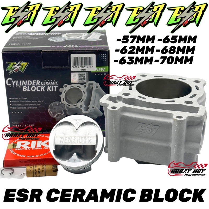 ESR MOTOR CERAMIC BLOCK FJN TAIWAN Y15ZR LC135 62MM 63MM 65MM 68MM 70MM TAMBAH SLEEVE PAJANG 100 ...
