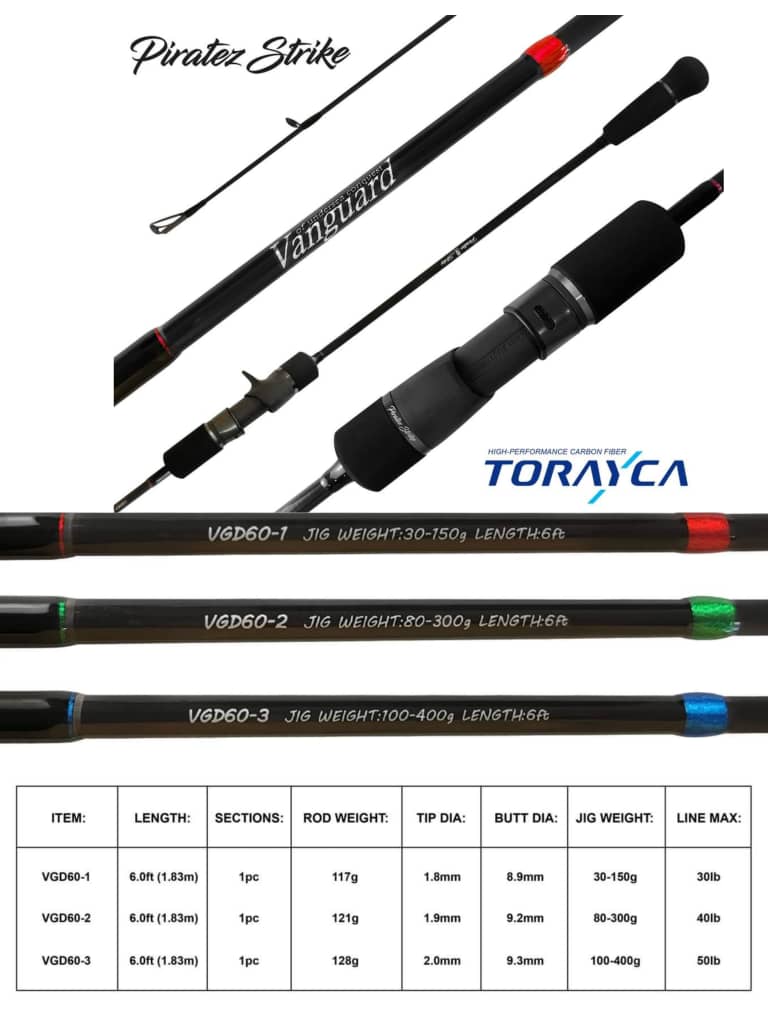 PIRATEZ STRIKE VANGUARD BC JIGGING DRIFT BOTTOM ROD SALTWATER TORAYCA ...