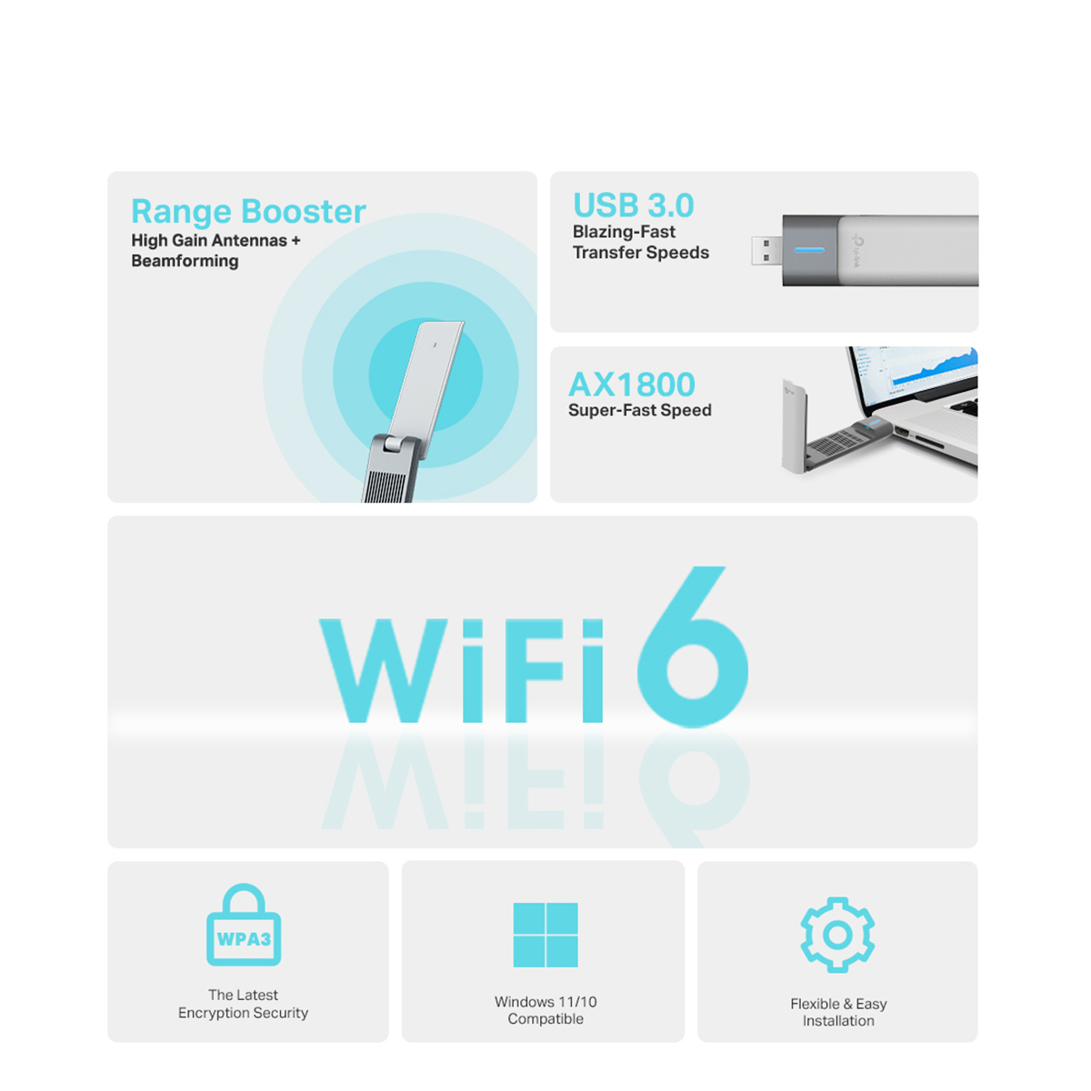 TP-LINK AX1800 High Gain Dual Band Fast WiFi 6 USB 3.0 Wireless Adapter ...