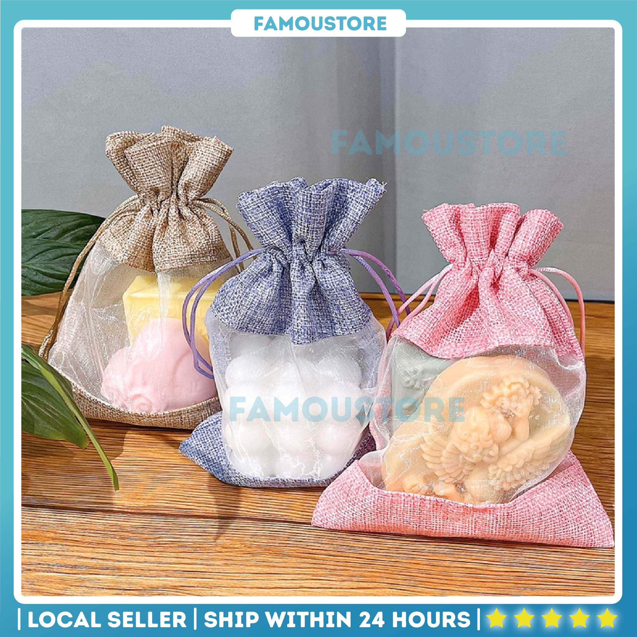 Window Cute Drawstring Bag Pouch Bag Jute Bag Jewellery Bag Linen ...